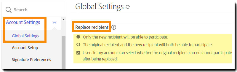 Configure the option to replace a recipient on an agreement